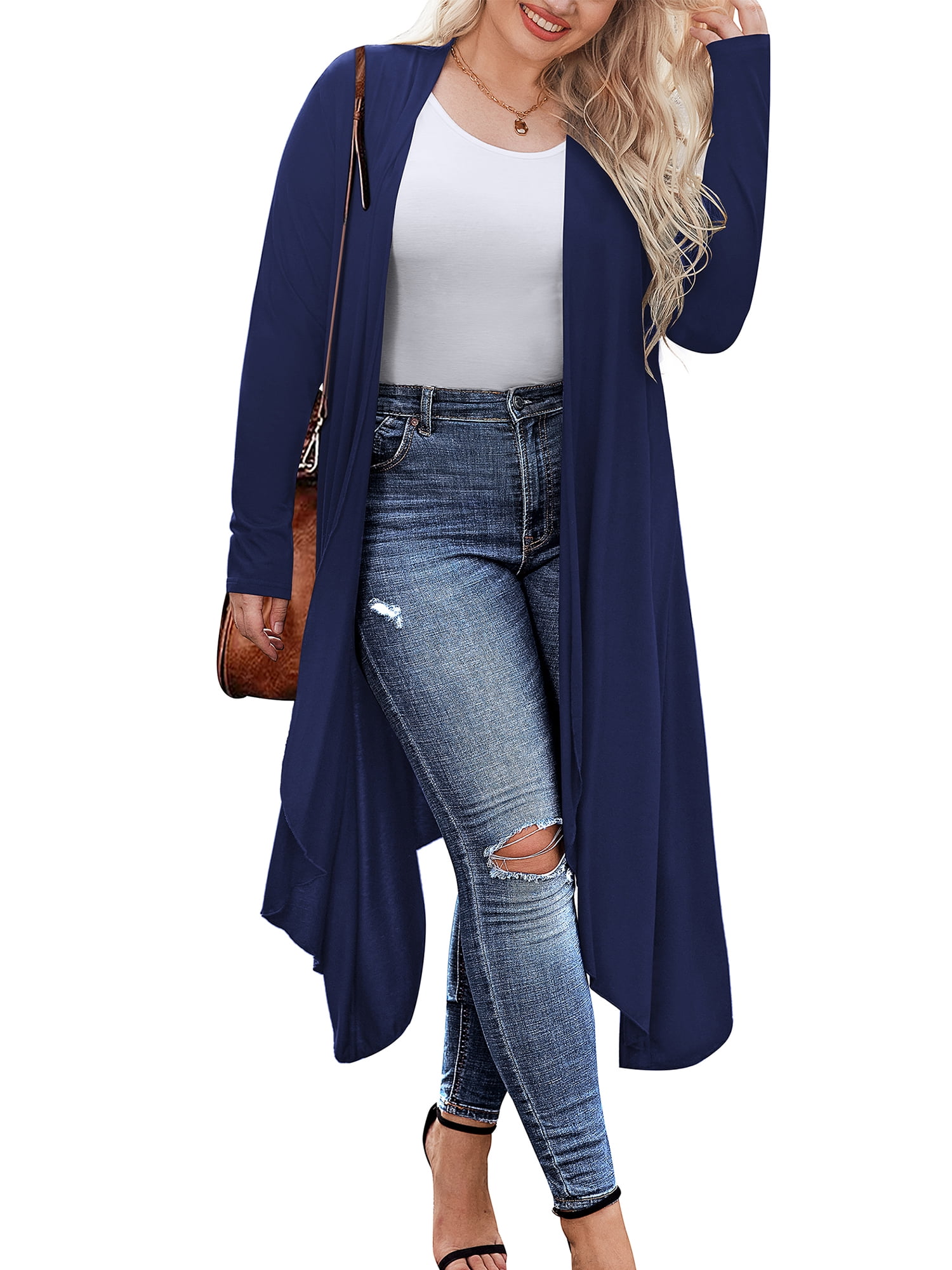Weardear Women's Plus Size Cardigan Long Sleeve Open Front Drape ...