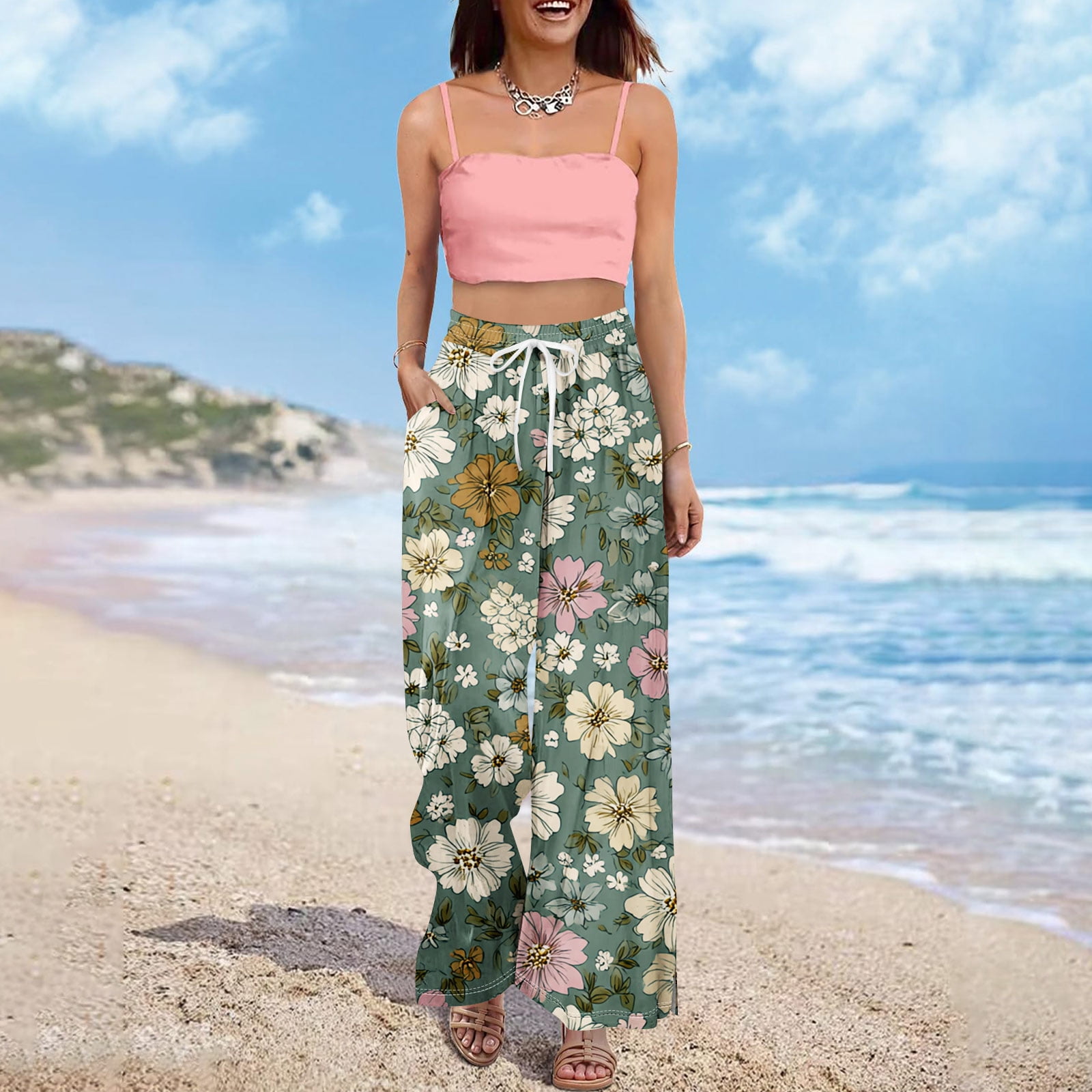 Women Plus Size Pants Wide Leg Palazzo 2026 Summer Boho Floral Trousers ...