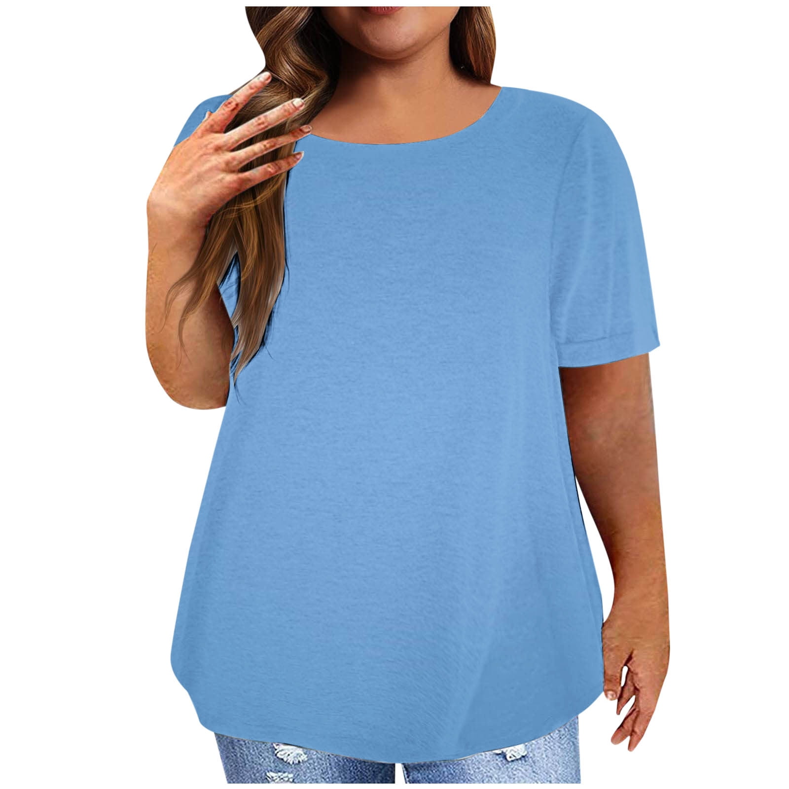 Women Plus Size T-Shirt Blouse Sawvnm Fashion Woman Casual Solid Blouse ...