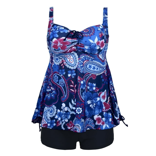 Women Plus Size Tankini Swimsuits Tummy Control Bathing Suit Retro ...