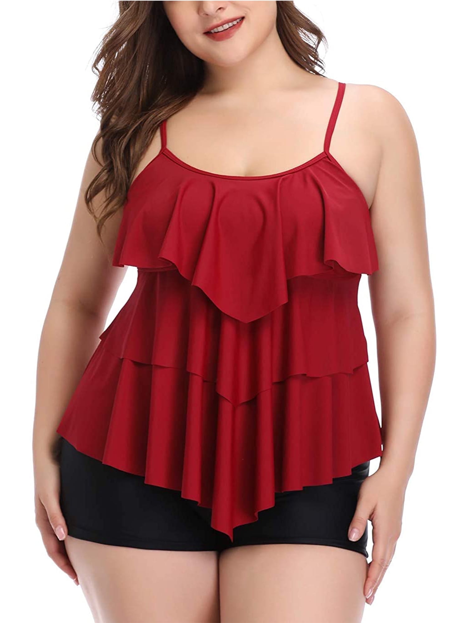 Niysciot Women Plus Size Tankini Swimsuits, Tummy Control, Ruffled ...