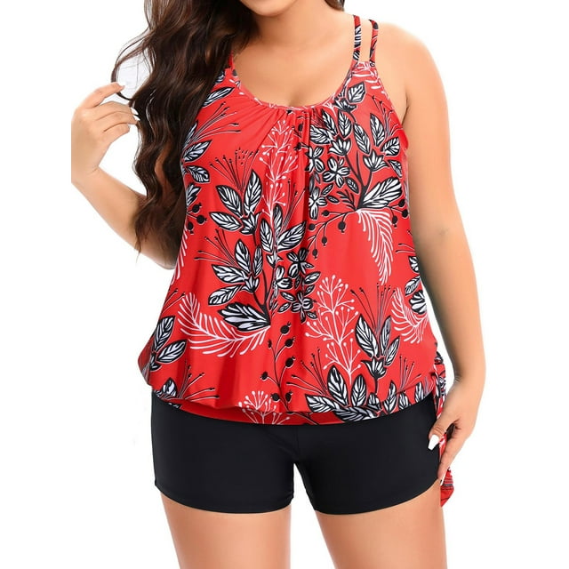 Women Plus Size Two Piece Tankini Swimsuit Tummy Control Bathing Suits