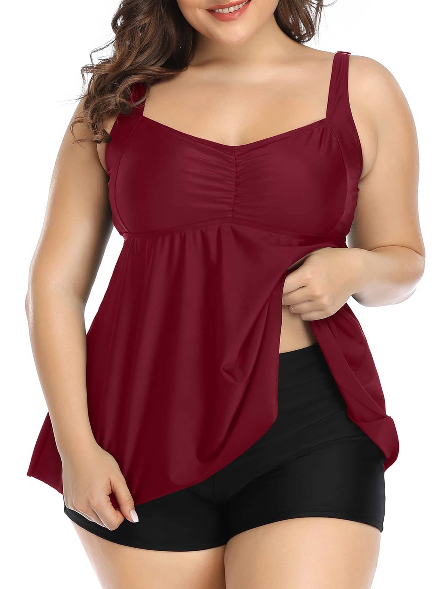 Women Plus Size Two Piece Tankini Swimsuits With Shorts Flowy Swimwears Tummy Control Bathing