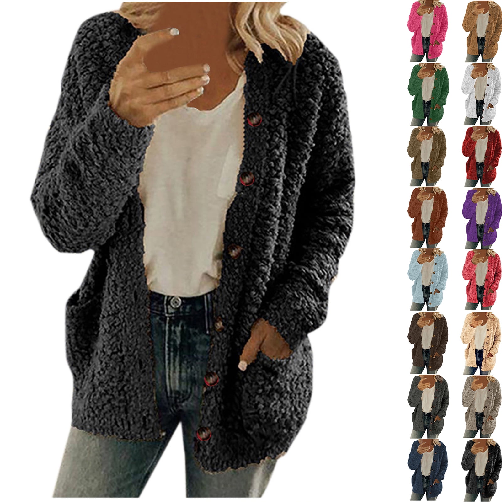 Women Plus Size Warm Wool Cardigan Autumn and Winter Casual Plush ...
