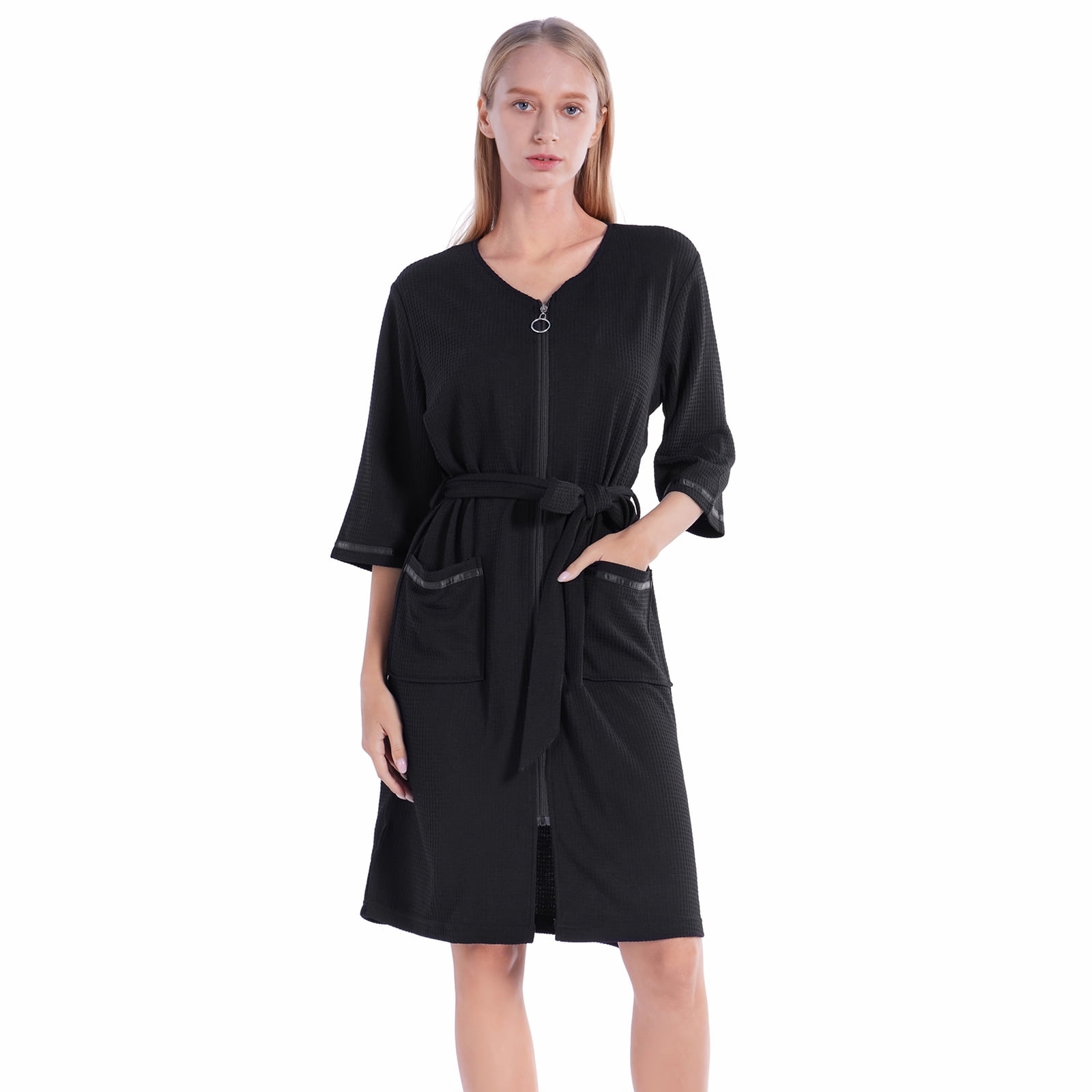 Women Plus Size Zipper Front Robe Nightgowns, Loose Spa Bathrobe V-neck ...