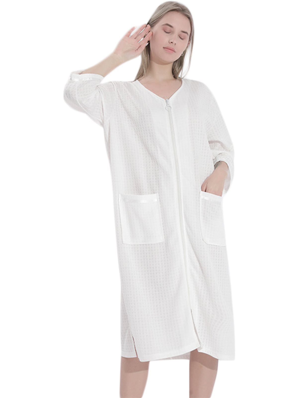 EFINNY Women Plus Size Zipper Front Robe, Loose Spa Bathrobe, Soft ...