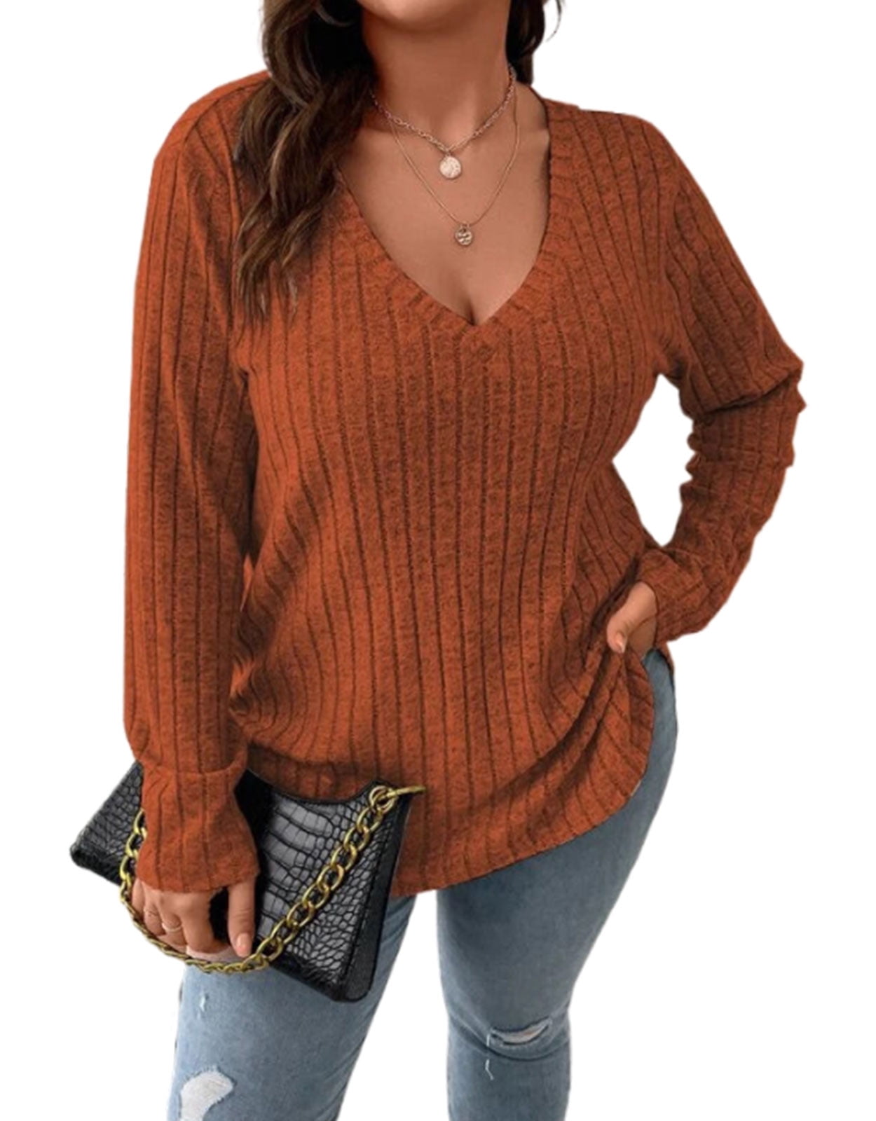 Cogild Oversized Women Plus Top 5XL, V-neck Sweater Tunic, Long Sleeve ...