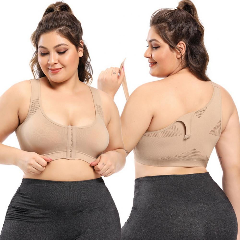Women Plus-size Bra Criss Cross Post-Surgery Front Closure Sports Bra Hook & Eye No Underwire ...