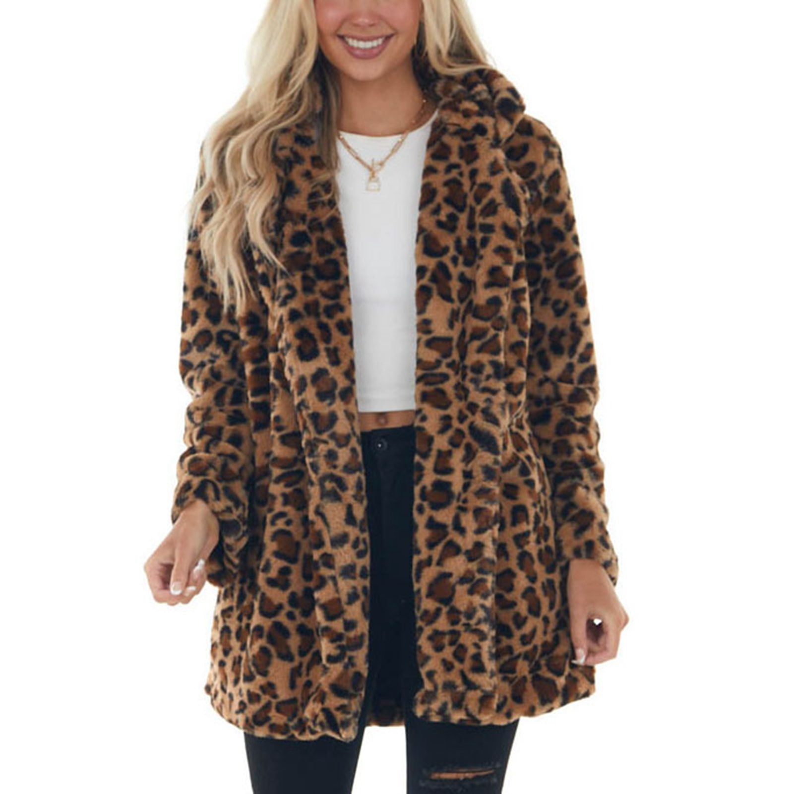 Women Plush Coat Open Front Turn Down Collar Keep Warm Thicken Jacket ...