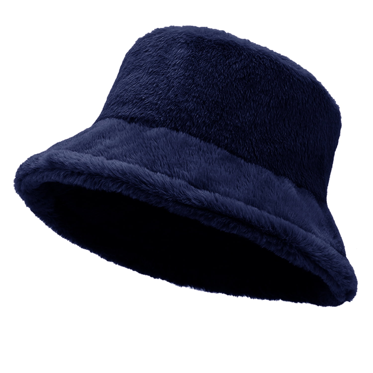 Women's Plush Fluffy Bucket Hat with Warm Lining, Faux Fur, Wide Brim ...