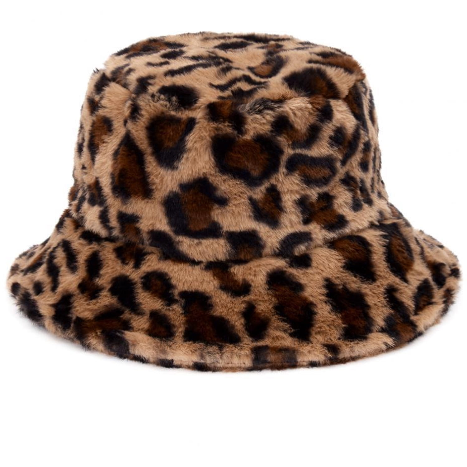 Women's Leopard Print Plush Faux Fur Bucket Hat with Warm Lining for ...