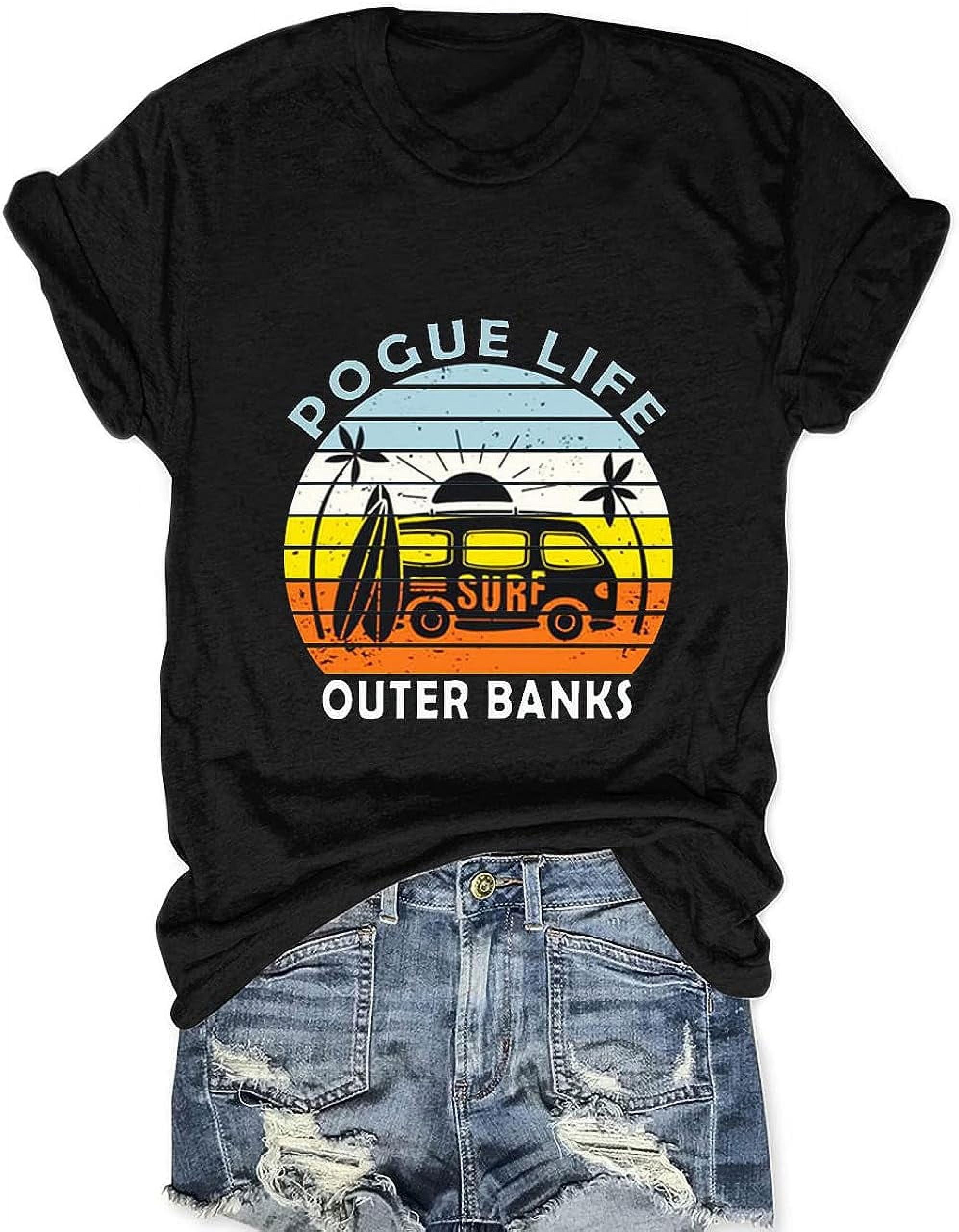 Women Pogue Life Outer Banks Shirts Funny Palm Tree Bus T Shirt Short ...