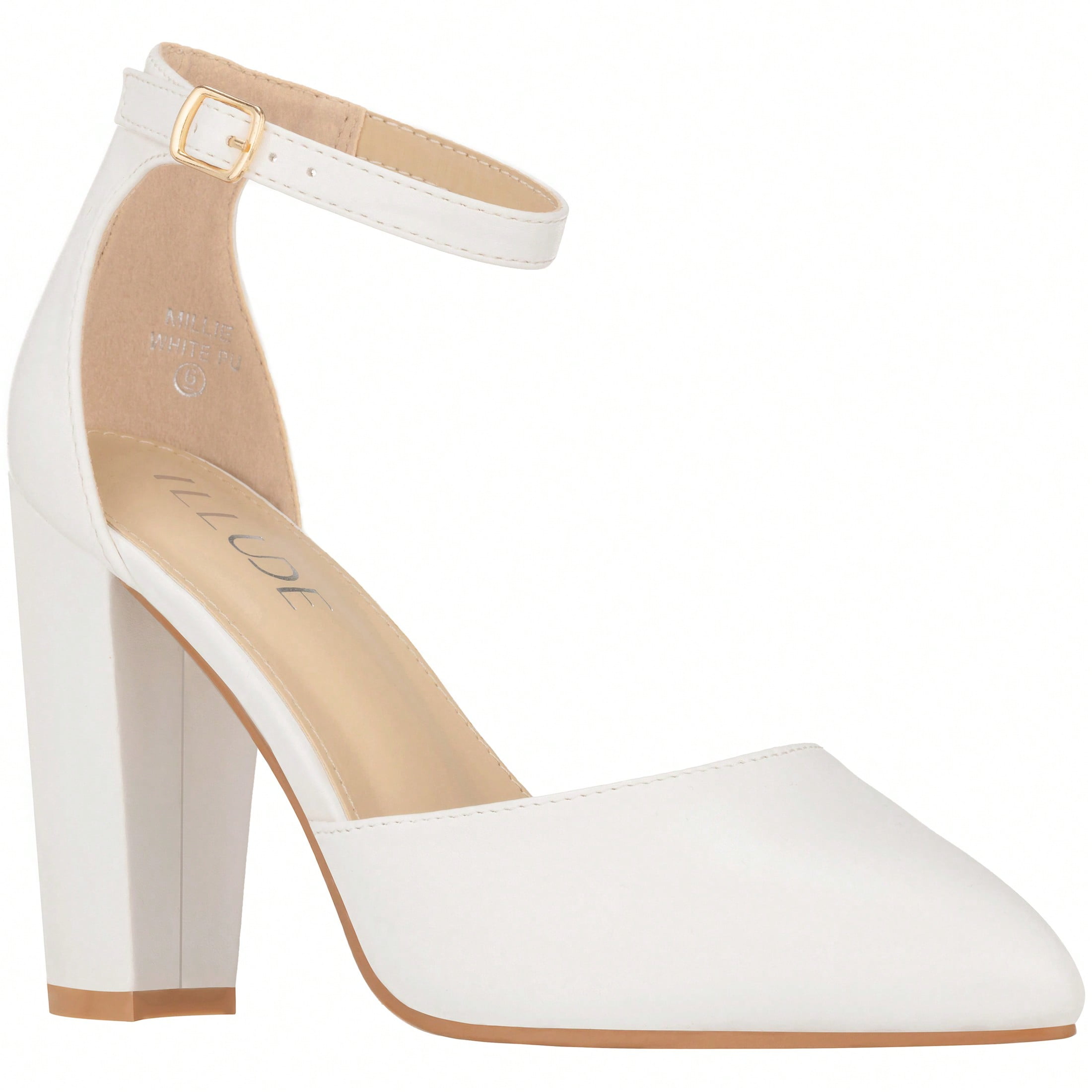 Women Point Toe Chunky Heeled Pumps Ankle Strap Pumps High Heel Ankle ...