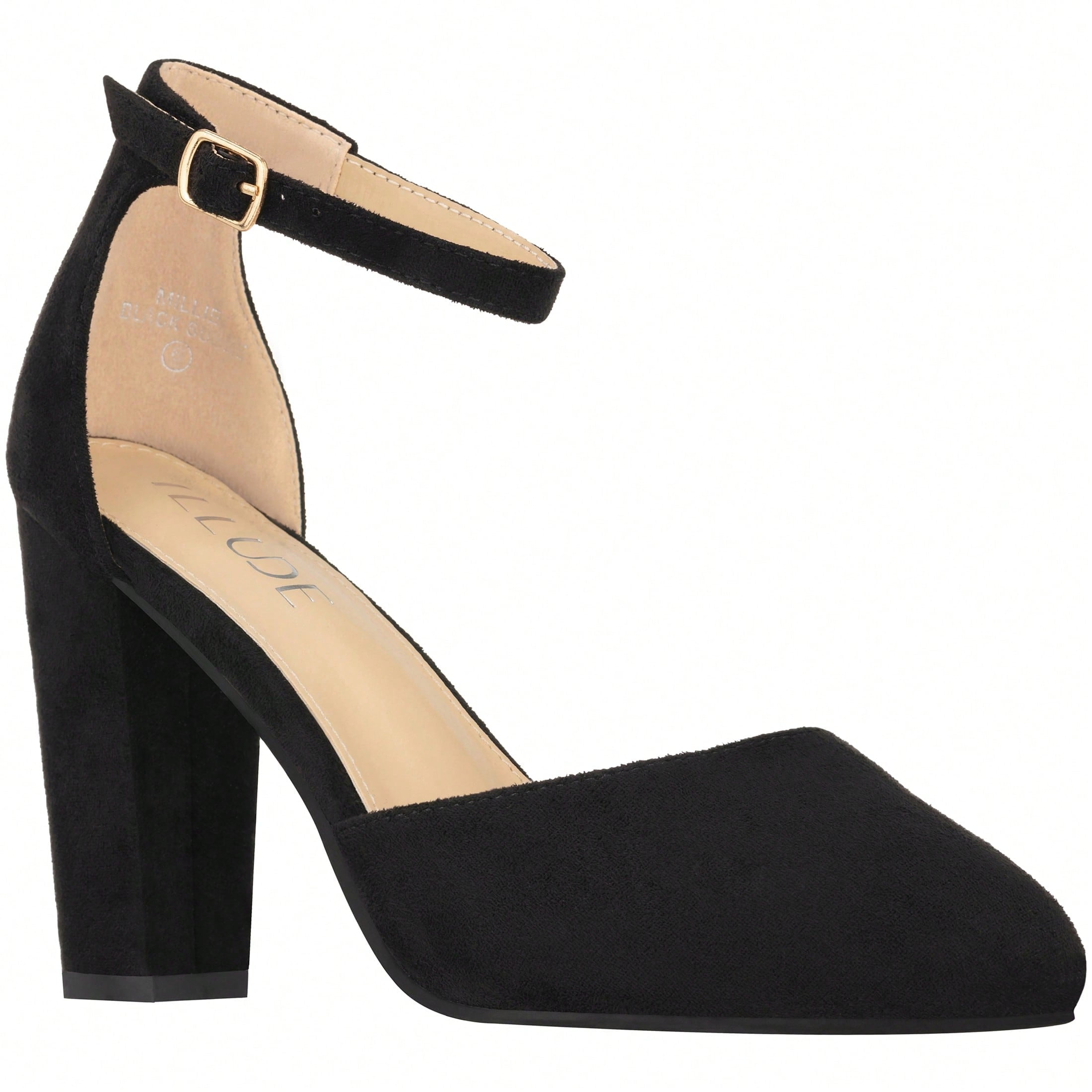 Women Point Toe Chunky Heeled Pumps Ankle Strap Pumps High Heel Ankle ...