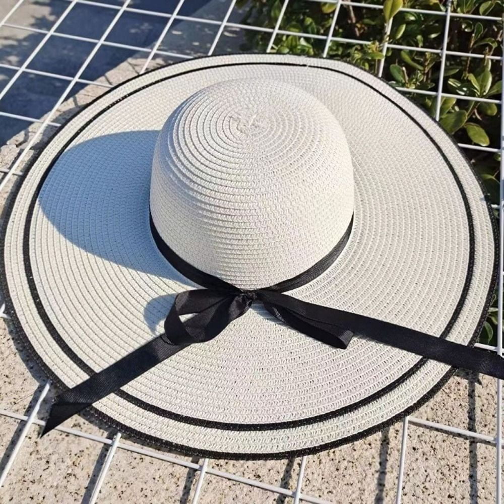 Women Portable Summer Large Brim Straw Cap Wide Brim Straw Hat Sun Hat ...