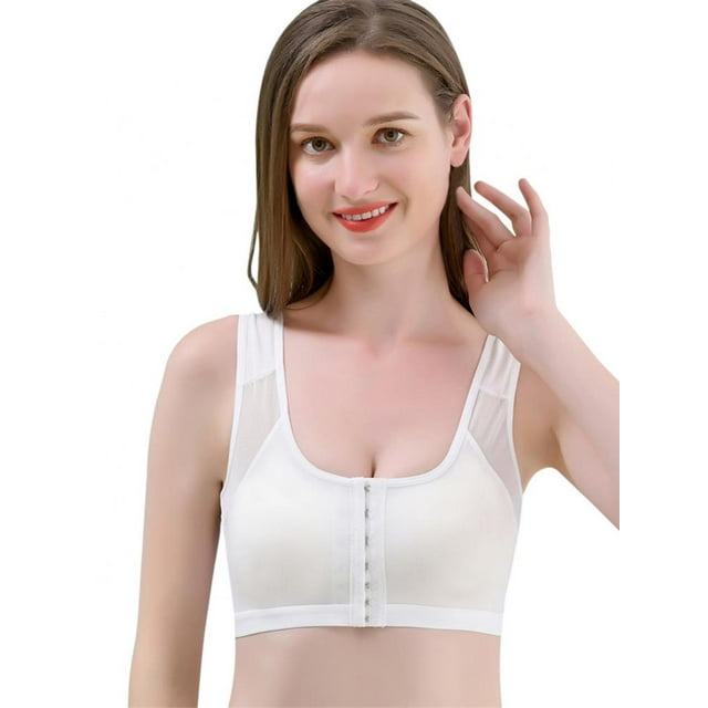 Women Post-Surgical Sports Support Bra Front Closure with Adjustable Straps Wirefree Back ...
