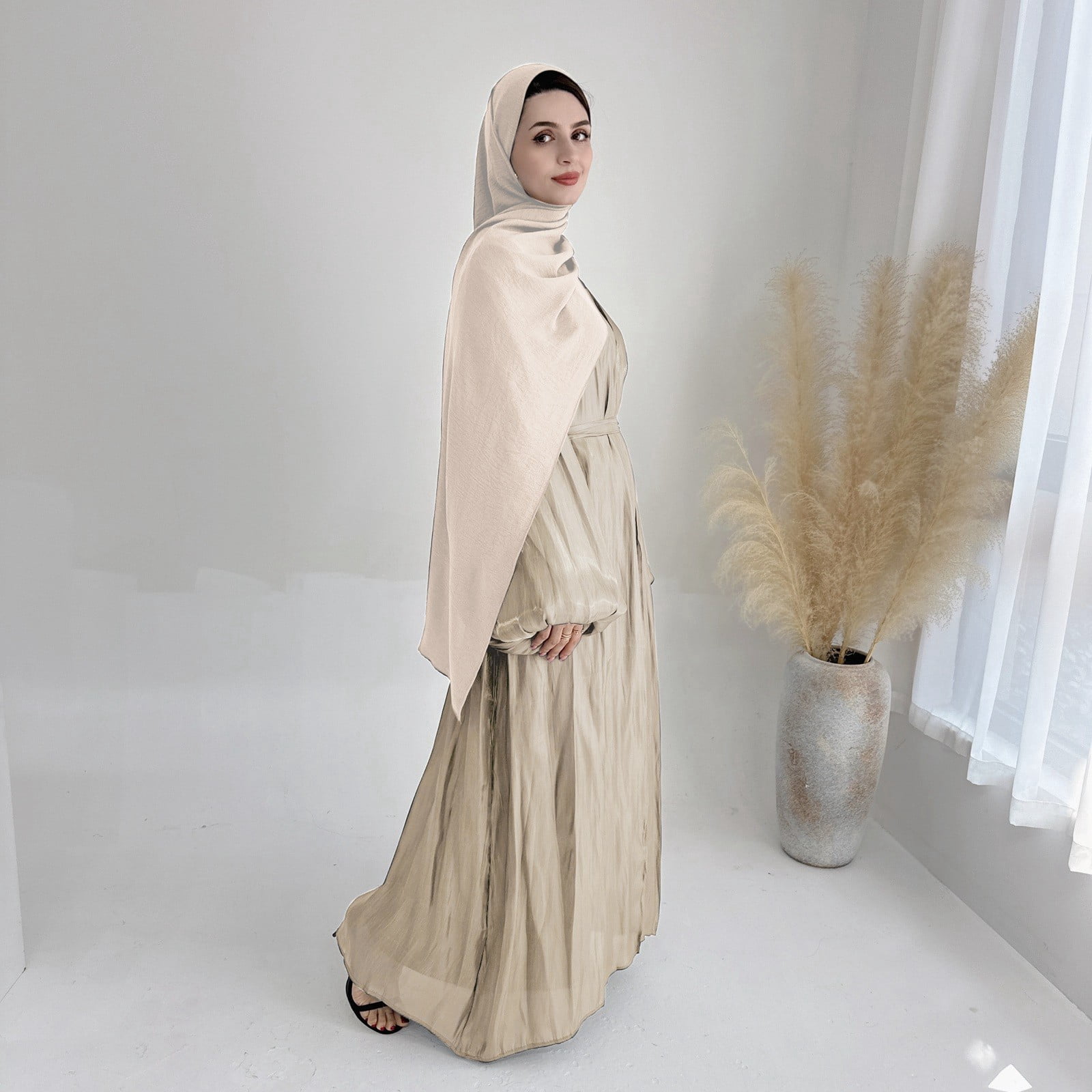 Women Puff Sleeve Belted Comfortable Thin Robe Cardigan Elegant Long ...