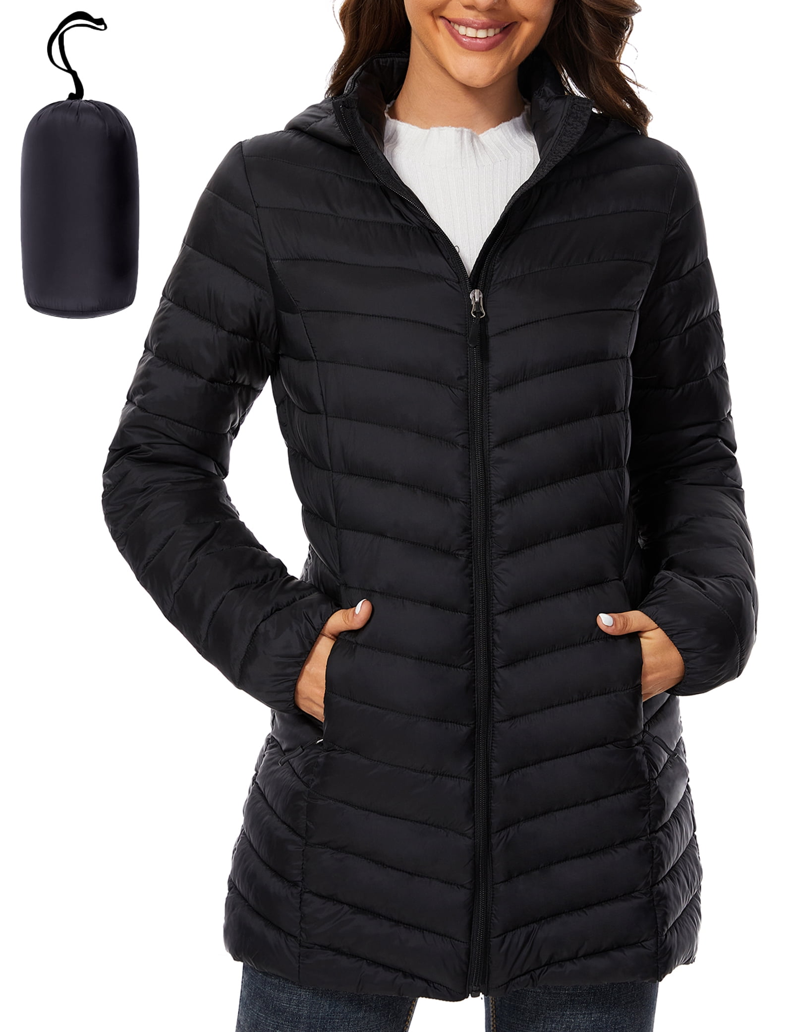 Women Packable Quilted Puffer Jacket, Lightweight, Warm Hooded Winter ...