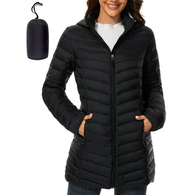 Women Packable Quilted Puffer Jacket, Lightweight, Warm Hooded Winter Coat with Microfiber ...