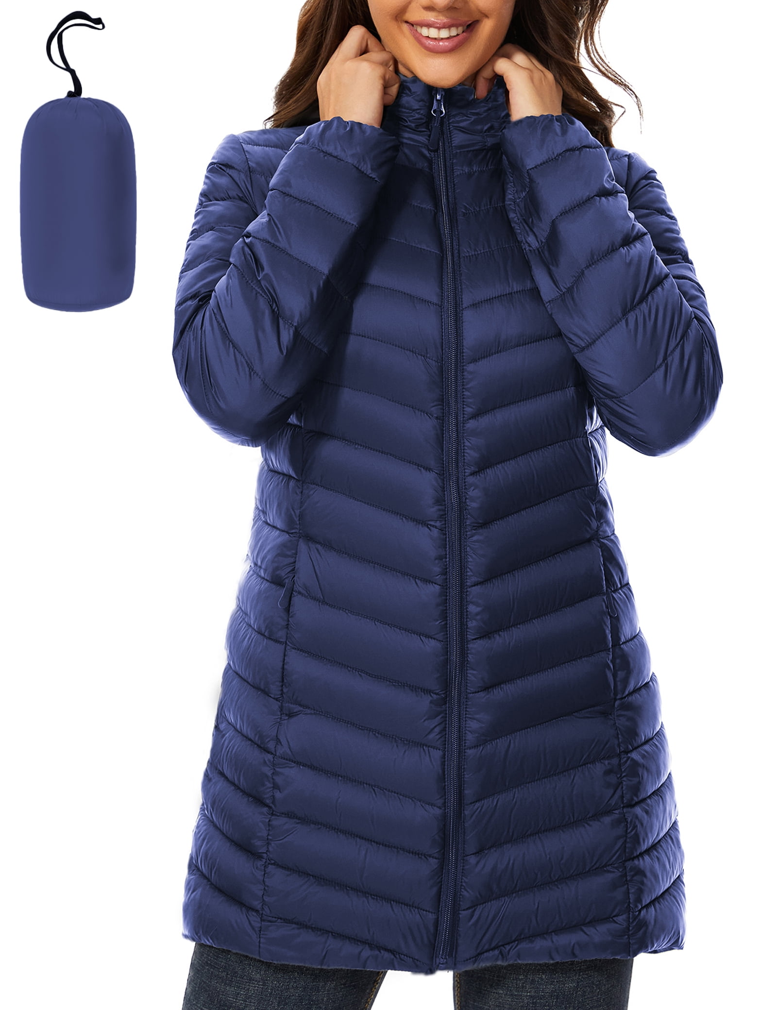 Women Puffer Jacket Hooded Warm Lightweight Packable Quilted Puffer Coat Outwear (Navy, Small ...