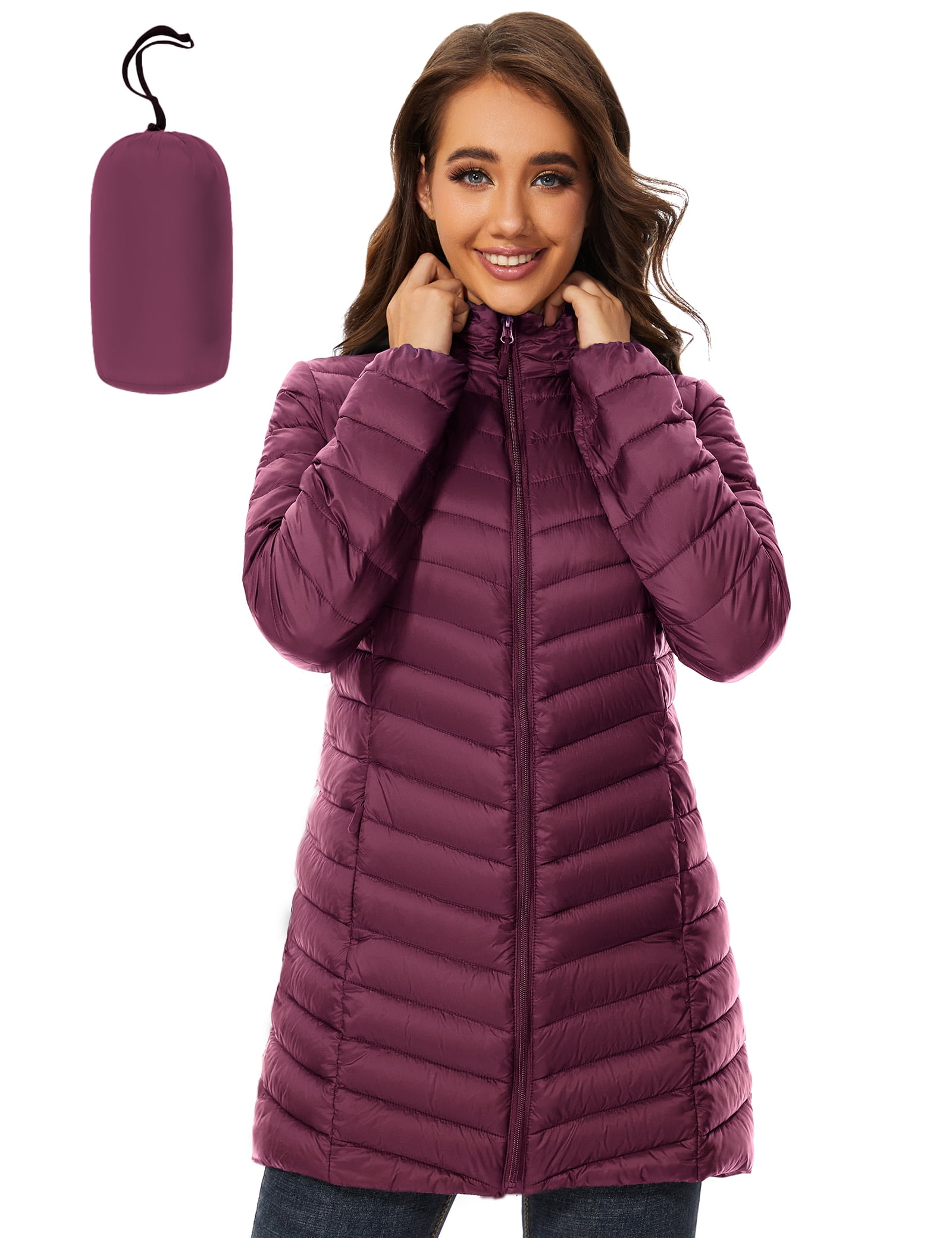 Women Puffer Jacket Hooded Warm Lightweight Packable Quilted Puffer ...
