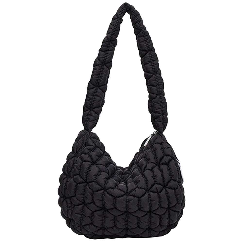 Women Puffy Shoulder Bag Cloud Pleatd Bag Versatile Padded Sling Bag, Black - Walmart.com