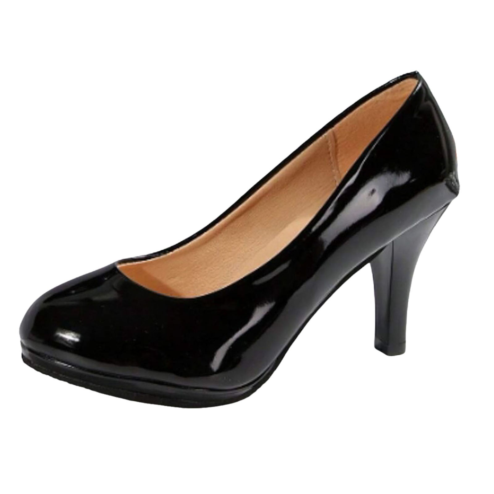 Women Pumps Closed Round Toe Office Work Church Shoes Black Tpr Sole ...