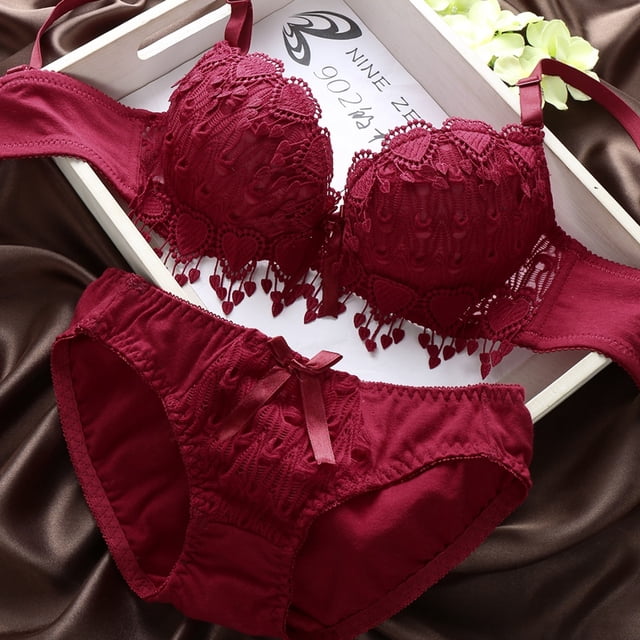 Women Push Up Bra Set Girl Floral Lace Underwear Set Underwire ...