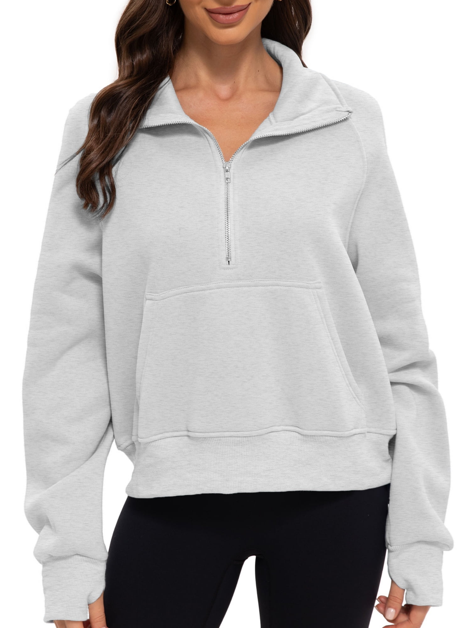 Women Quarter Zip Pullover Long SleeveHalf Zip Pullover Casual Stand ...