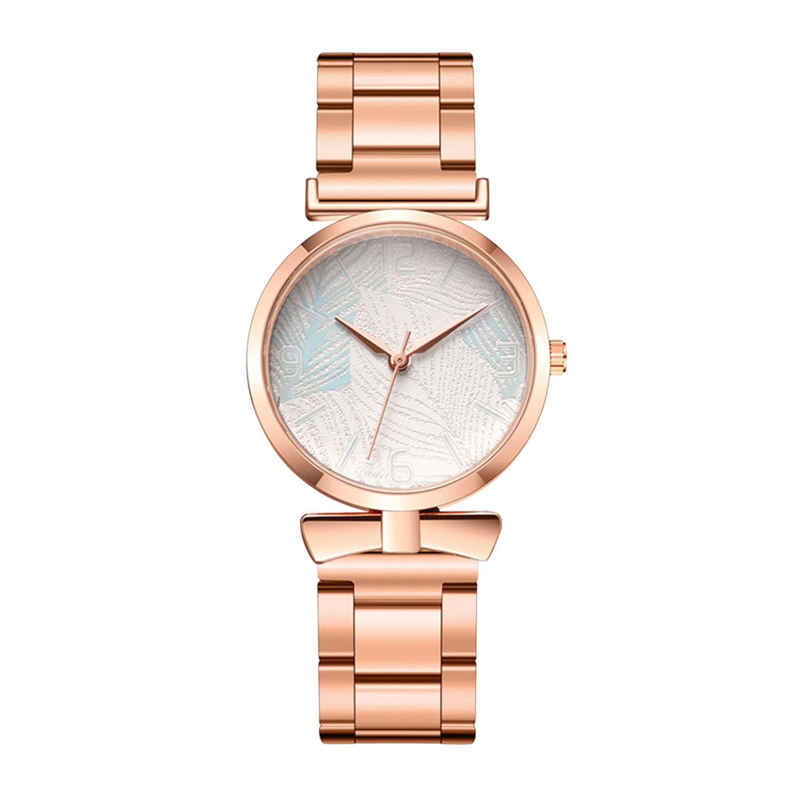 Women Quartz Watch Round Printed Dial Alloy Bow Time-checking Lady ...