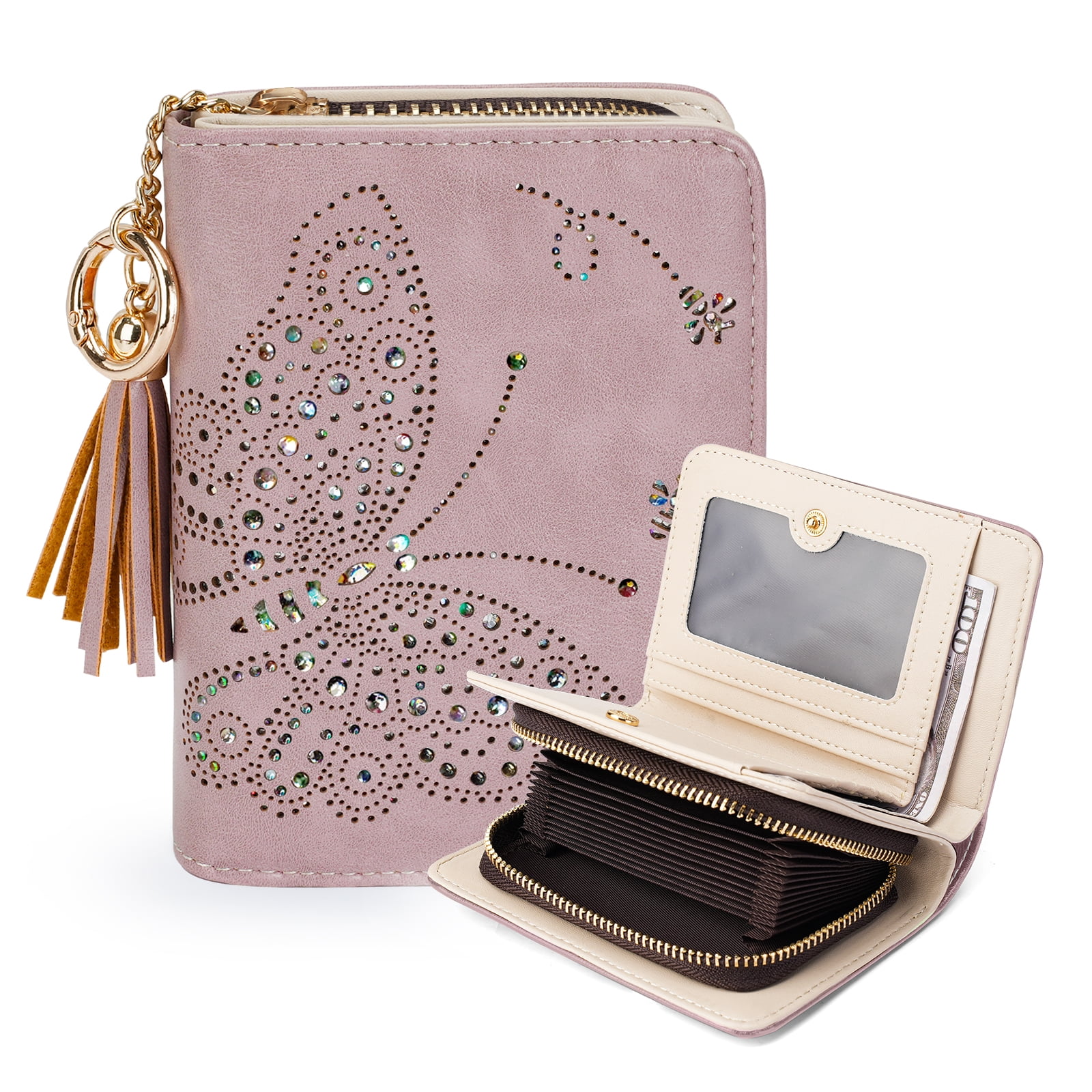 Women RFID Blocking Small Bifold Wallet, Compact Cash Clutch with ...