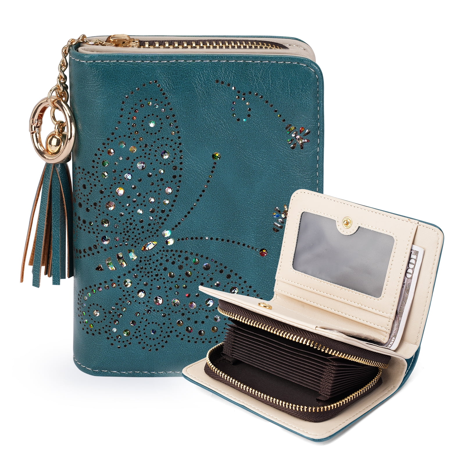 Women RFID Blocking Small Bifold Wallet, Compact Cash Clutch with ...