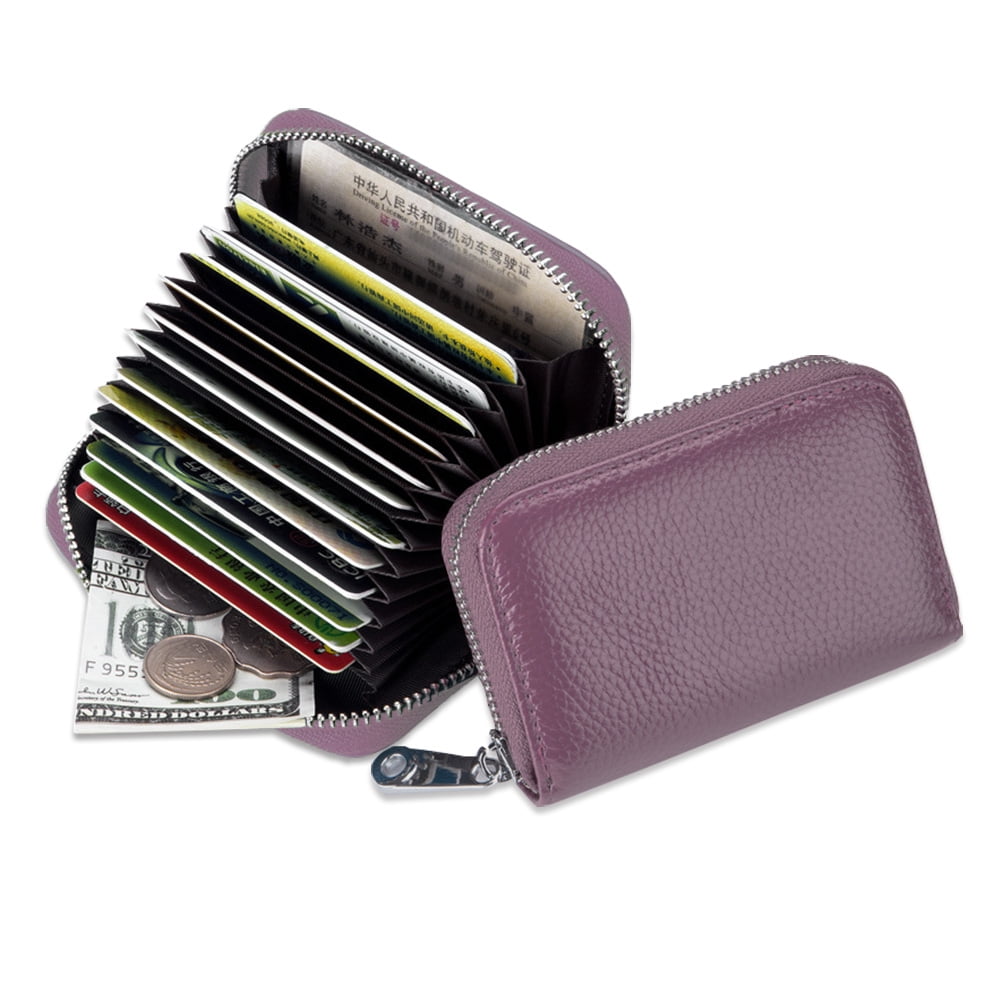Women's RFID Blocking Leather Credit Card Holder, Small Zipper Wallet ...