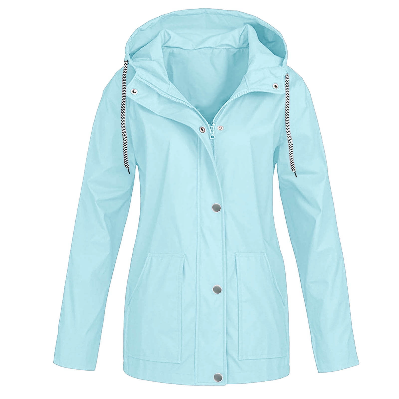 Women Rain Jacket with Pockets Outdoor Hiking Hooded Light Weight ...