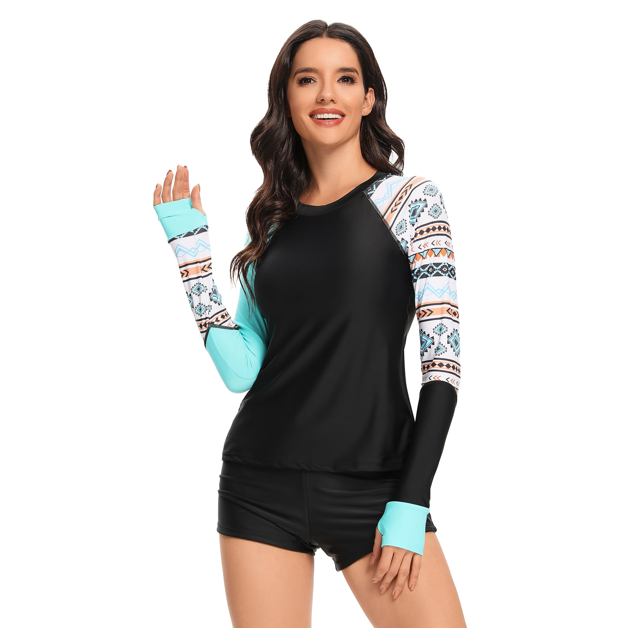 Women Rash Guard Long Sleeve Swimsuits UV UPF 50+ Two Piece Swim Shirt ...