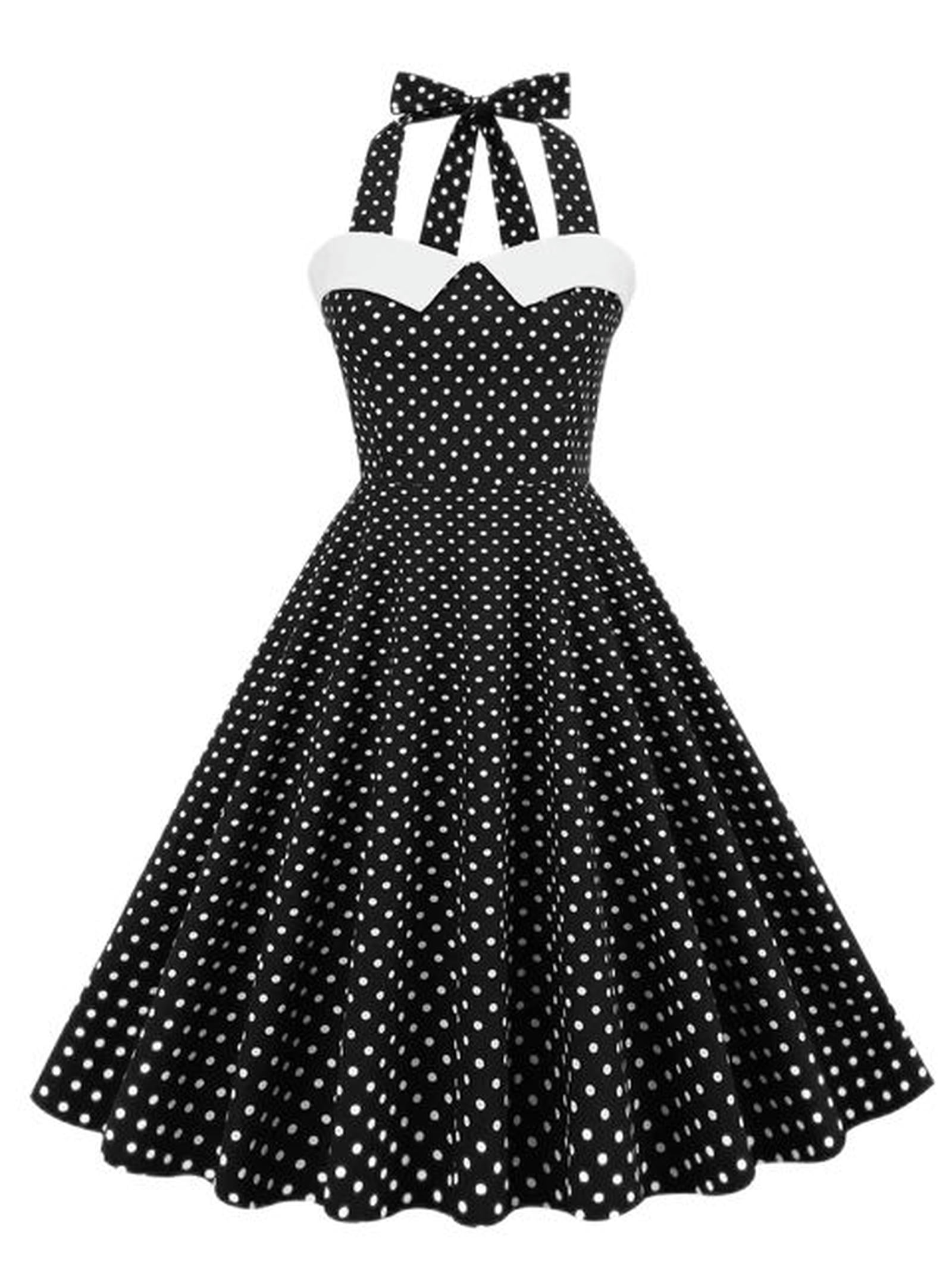 Women Red Polka Dot Party Halter Dress Elegant Strapless Swing Retro Short Midi Tunic Pinup