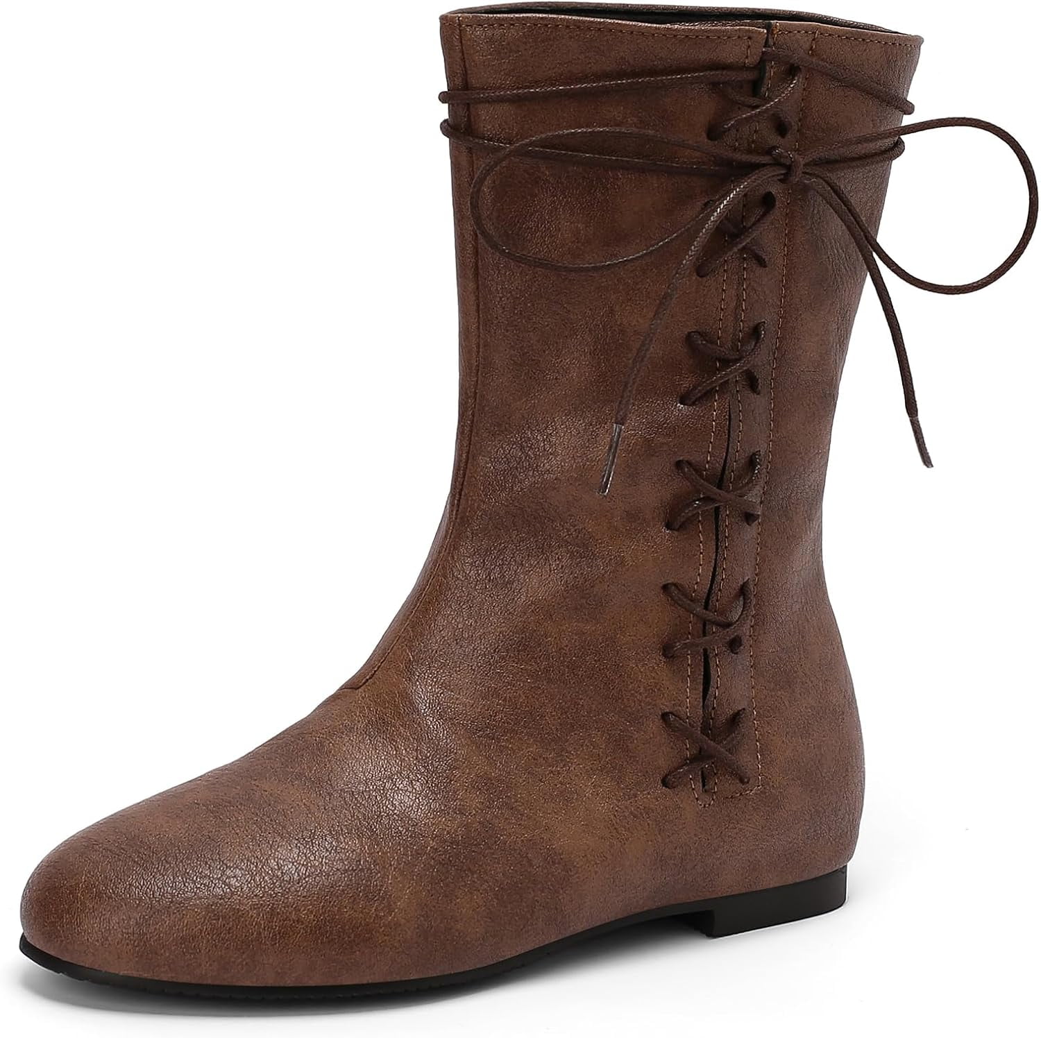 Women Retro Moccasin Mid Boots Flats Lace Up Ancient Roman Gladiator ...