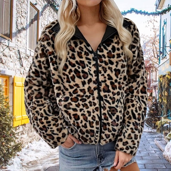 Women Reversible Cheetah Leopard Jacket Casual Couple Fall Long Sleeve ...