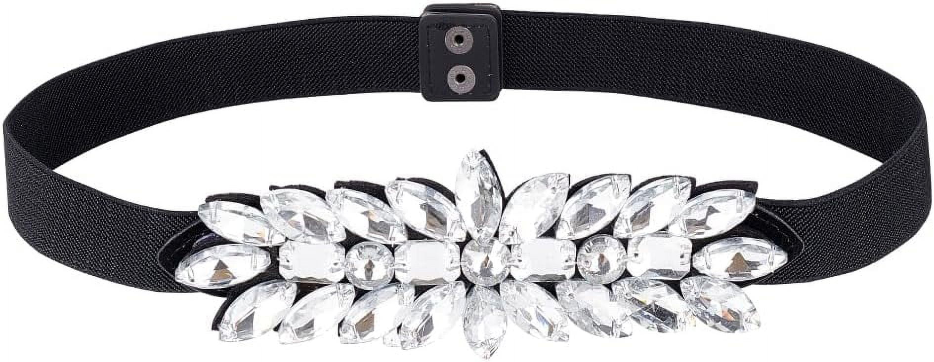 Women Rhinestone Elastic Belt 28.2x1.9inch Silver Rhinestone Waist Belt ...