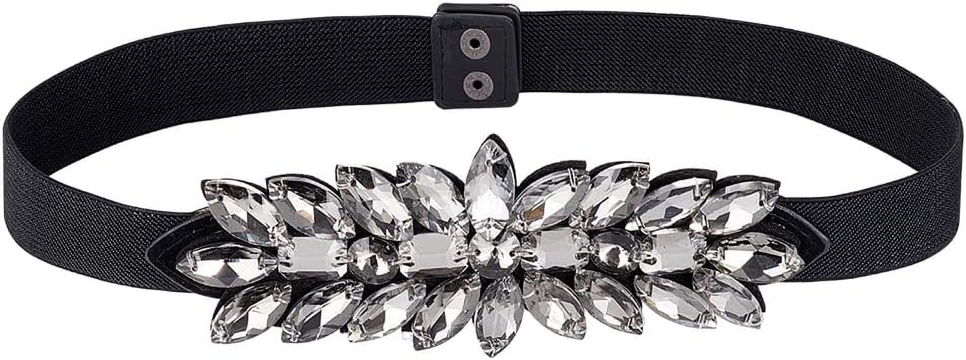 Women Rhinestone Elastic Belt Black Rhinestone Waist Belt Black PU ...