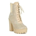 Women Rhinestone Embellished Lace-Up Lug Flatform Combat Boot 19041 ...