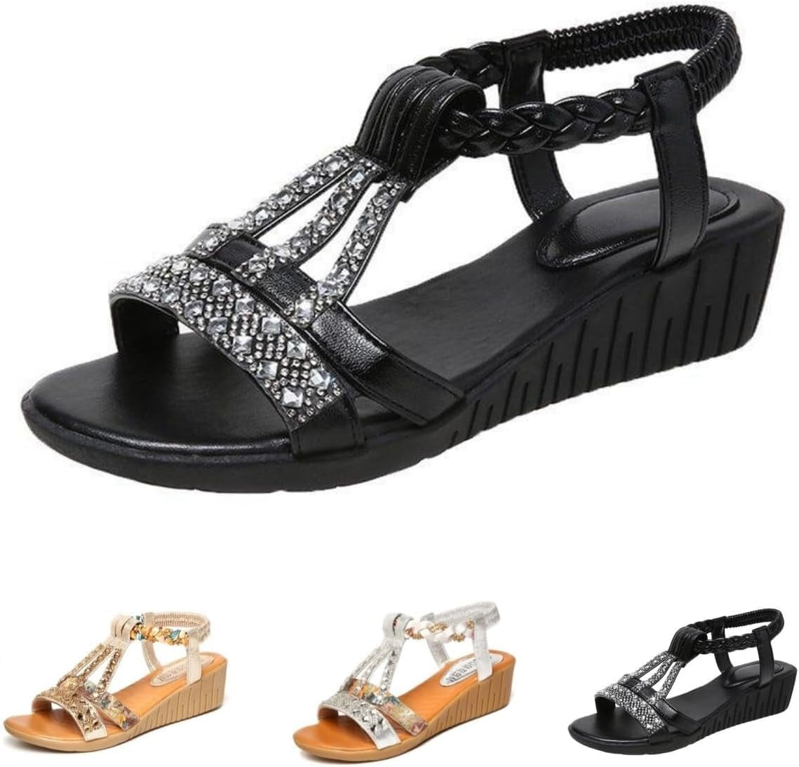 Women Rhinestone Fish Mouth Sandals, Open Toe T-Shaped Flat Shoes ...