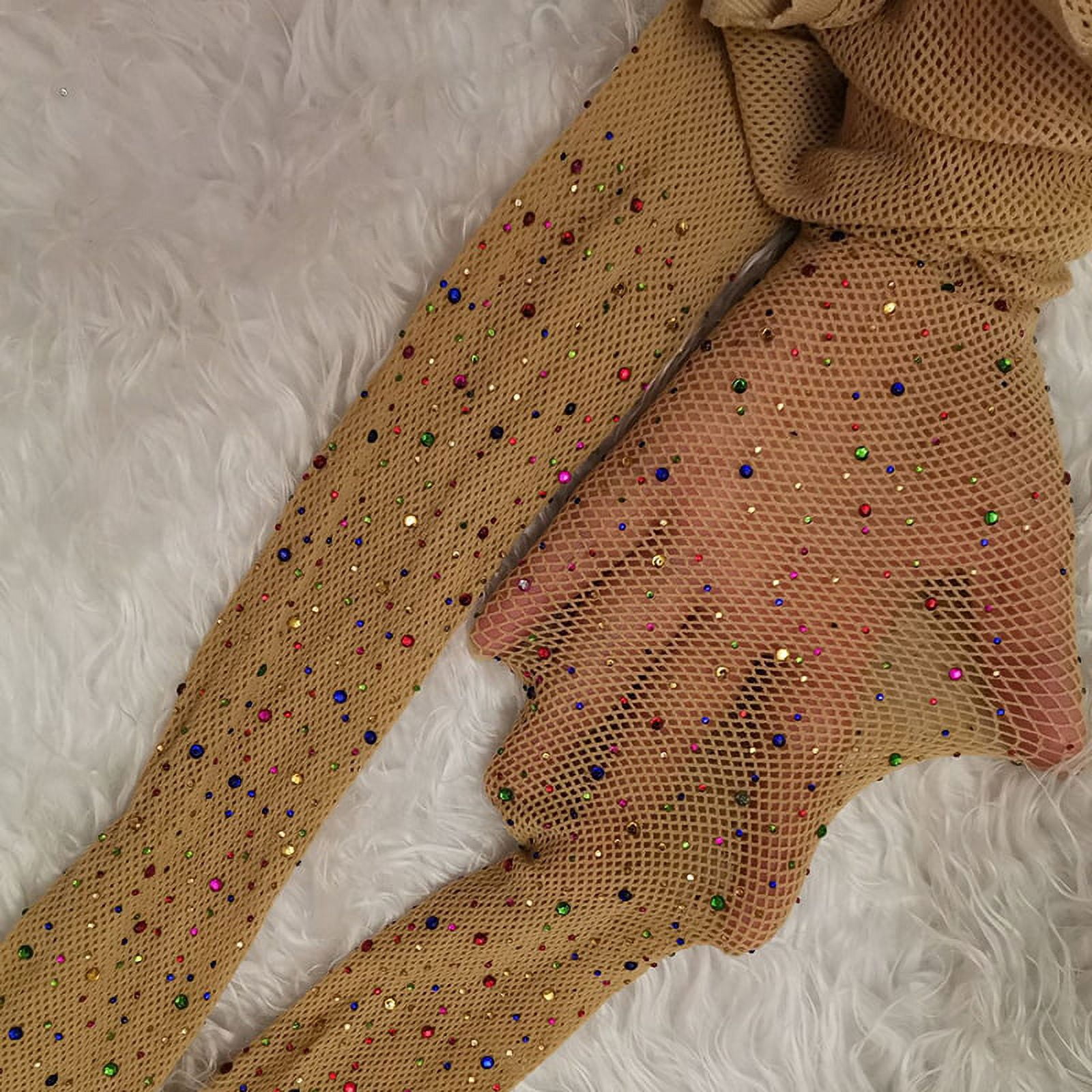 Women Rhinestone Fishnet Mesh Pantyhose Stockings Hollow Shiny Tights ...