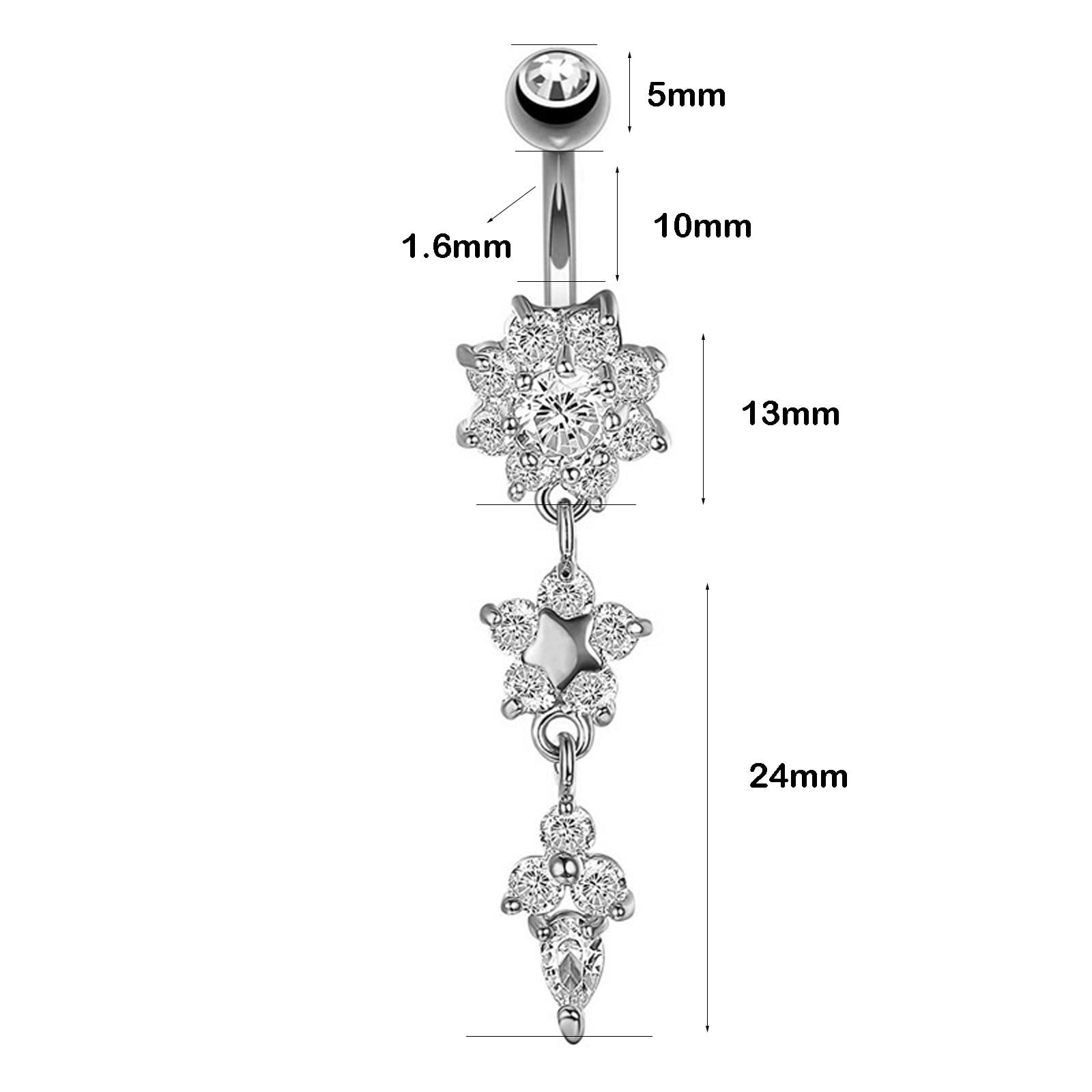 Women Rhinestone Flower Navel Belly Button Ring Bar Body Piercing ...