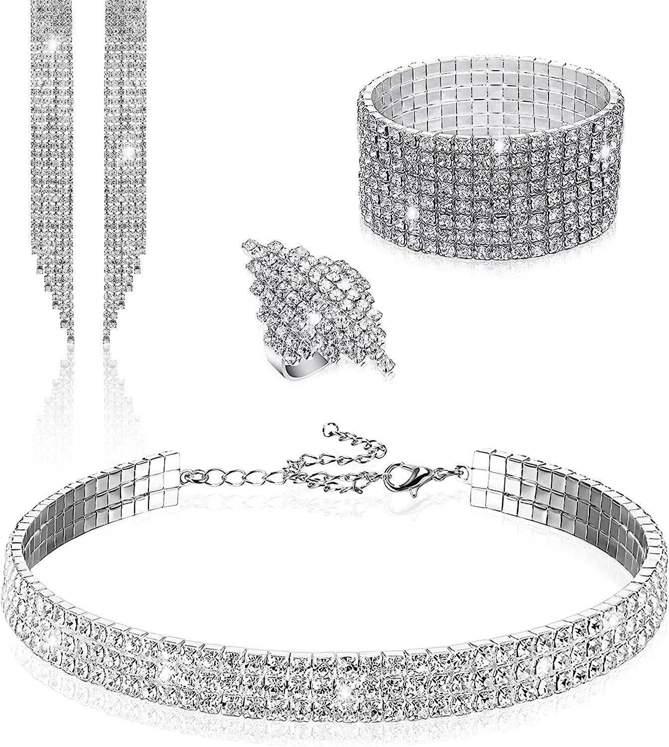 Women Rhinestone Jewelry Set Include Rhinestone Stretch Bracelet Bangle ...