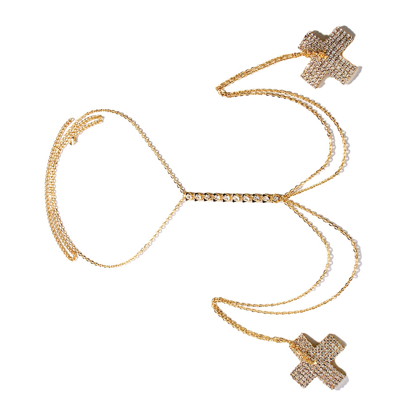 Women Rhinestones Nipple Cover Pasties with Chest Chain Crosses Breast ...