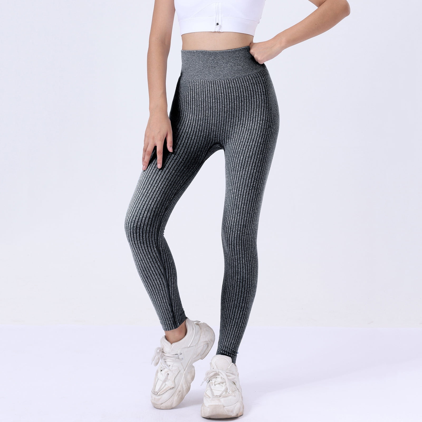 Women Ribbed Seamless Leggings High Waisted Workout Gym Yoga Pants ...