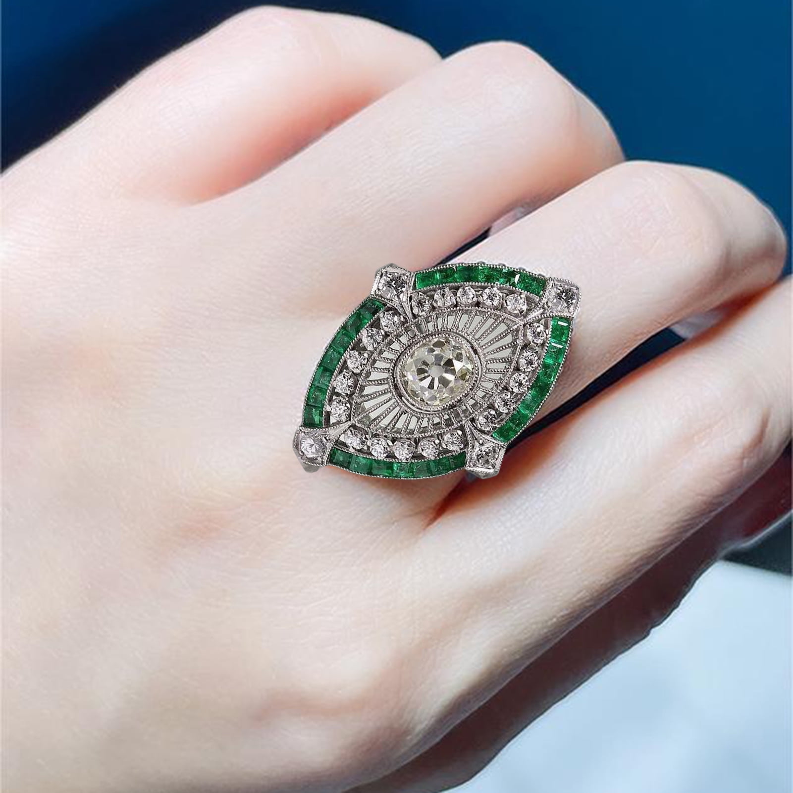 Women Ring Shiny Rhinestone Inlaid Two-tone Geometry Electroplating Art ...