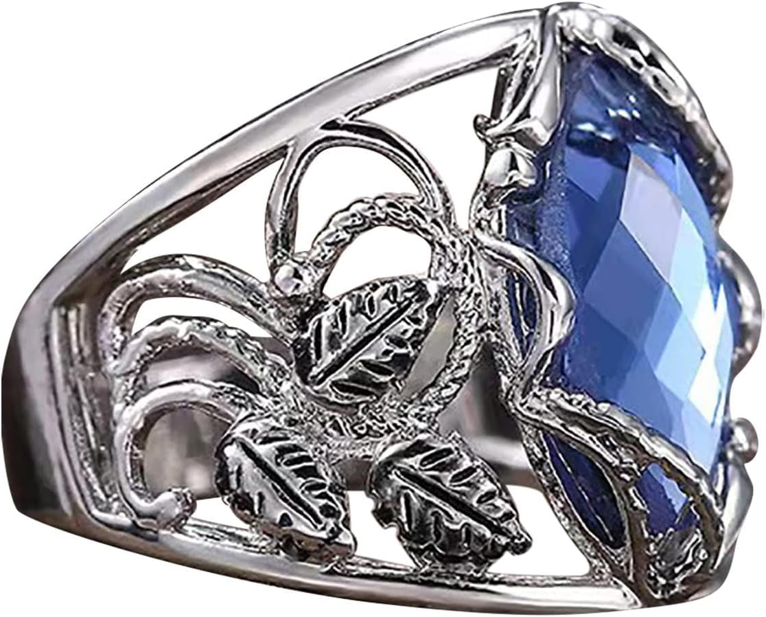 Women Ring Super Large Blue Crystal Ring with Eye Shape Turkish Style ...