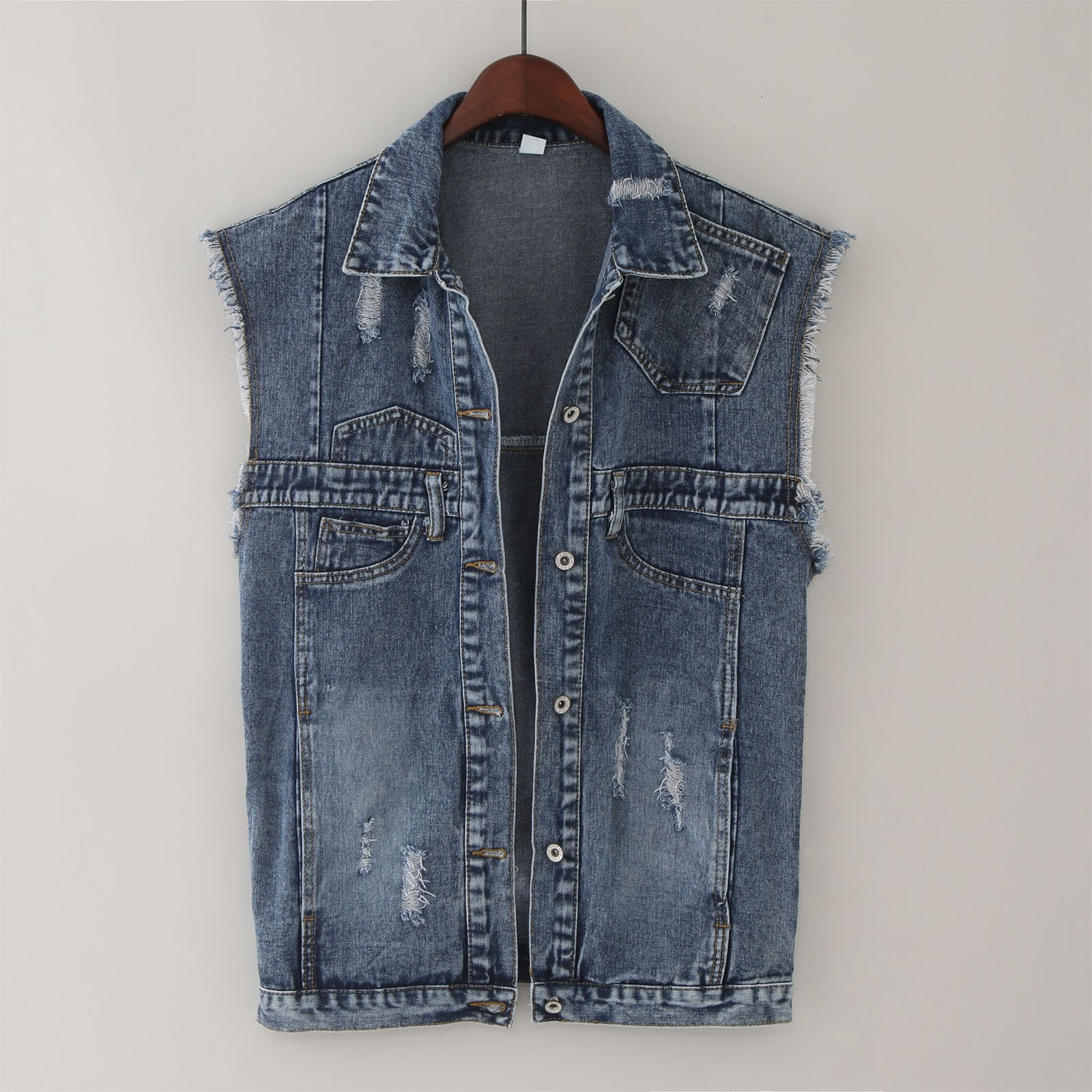 Women Ripped Denim Jacket Sleeveless Casual Trendy Denim Jacket Denim ...
